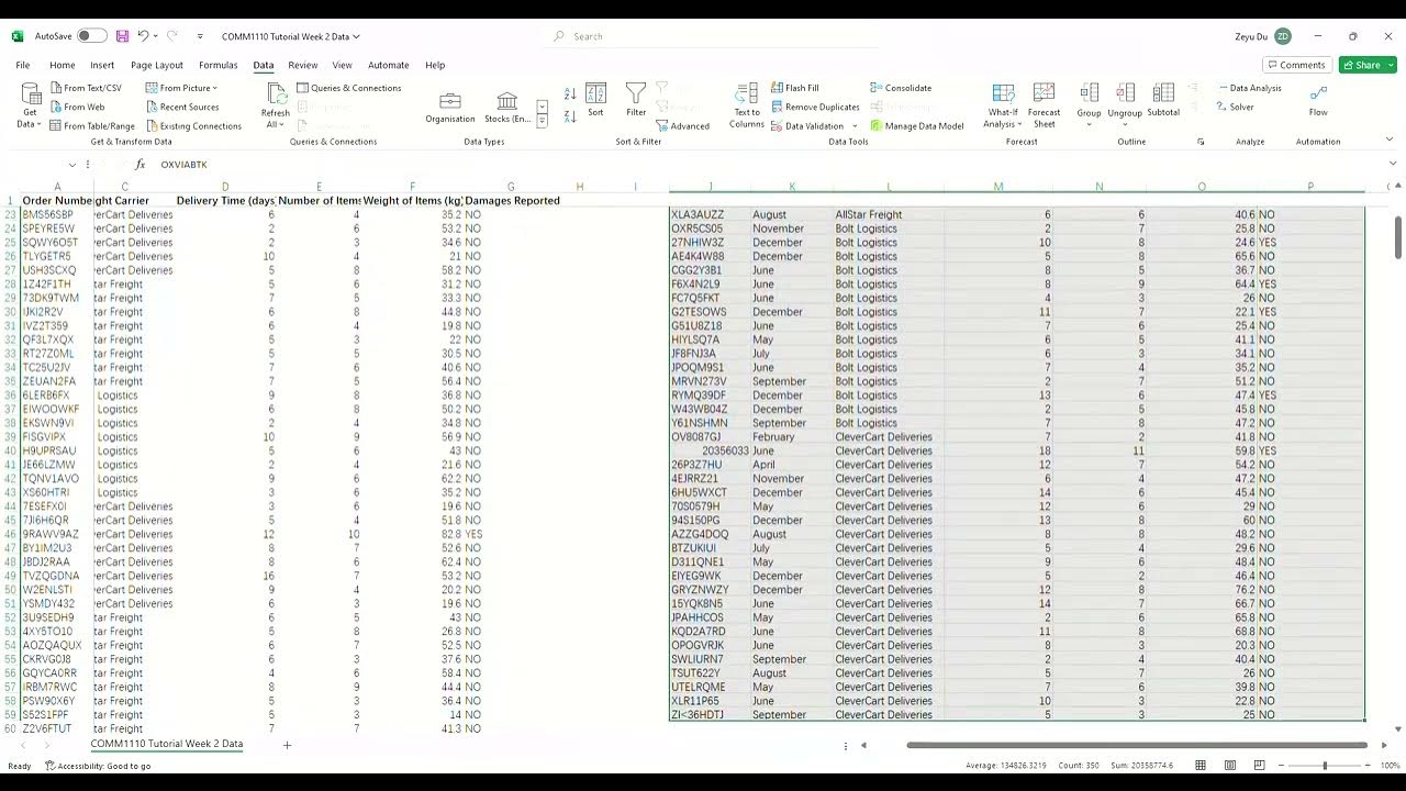COMM1110 Tutorial Week 2 Data Excel 2024 02 25 19 59 42 - YouTube