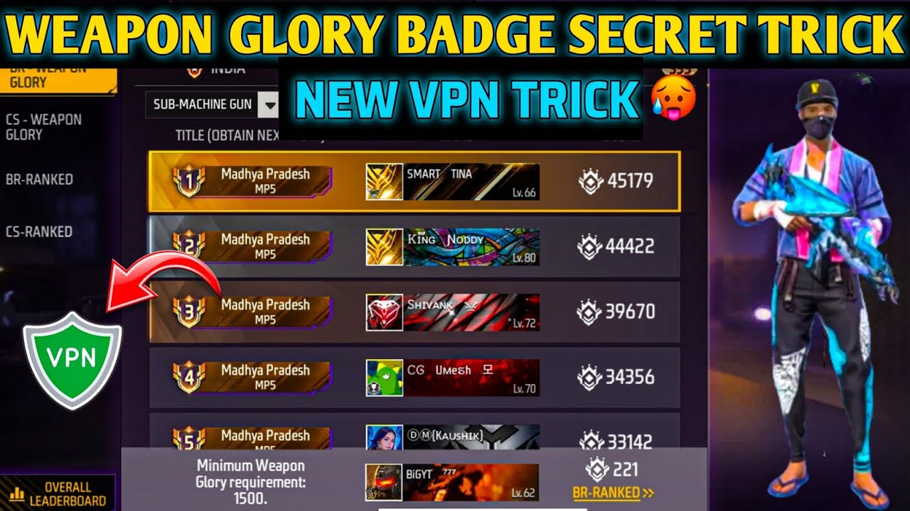 WEAPON GLORY BADGE NEW VPN TRICK 🥵 | WEAPON GLORY BADGE SECRET TRICK ...