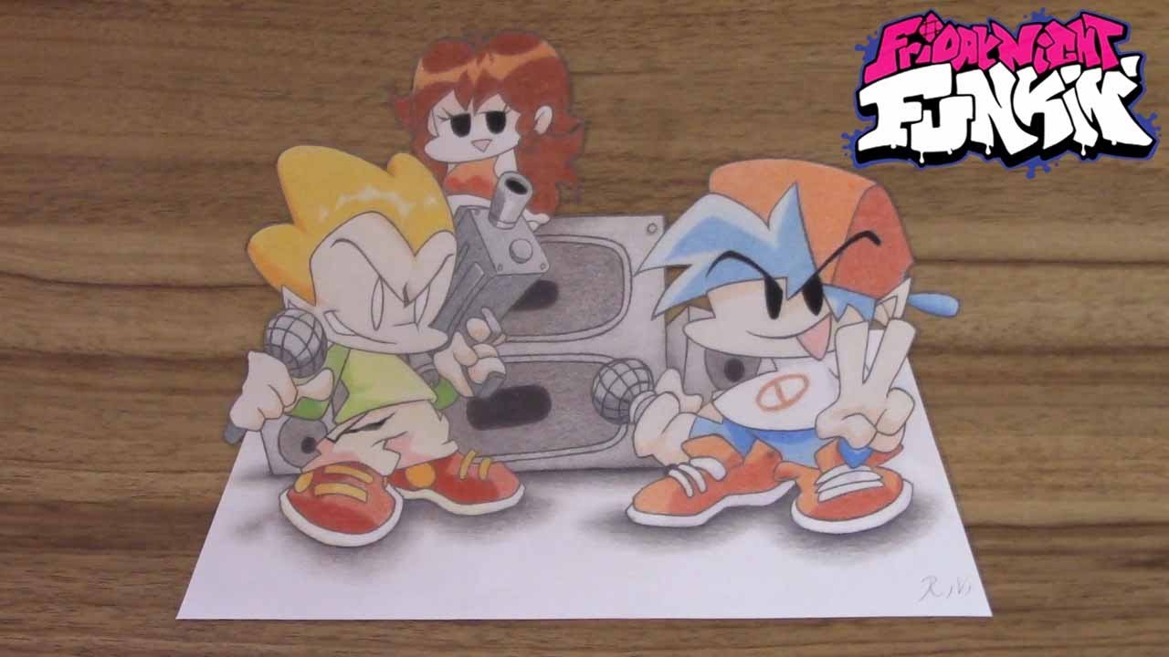 Drawing Friday Night Funkin' Characters in 3D | Funky Fan Art - YouTube