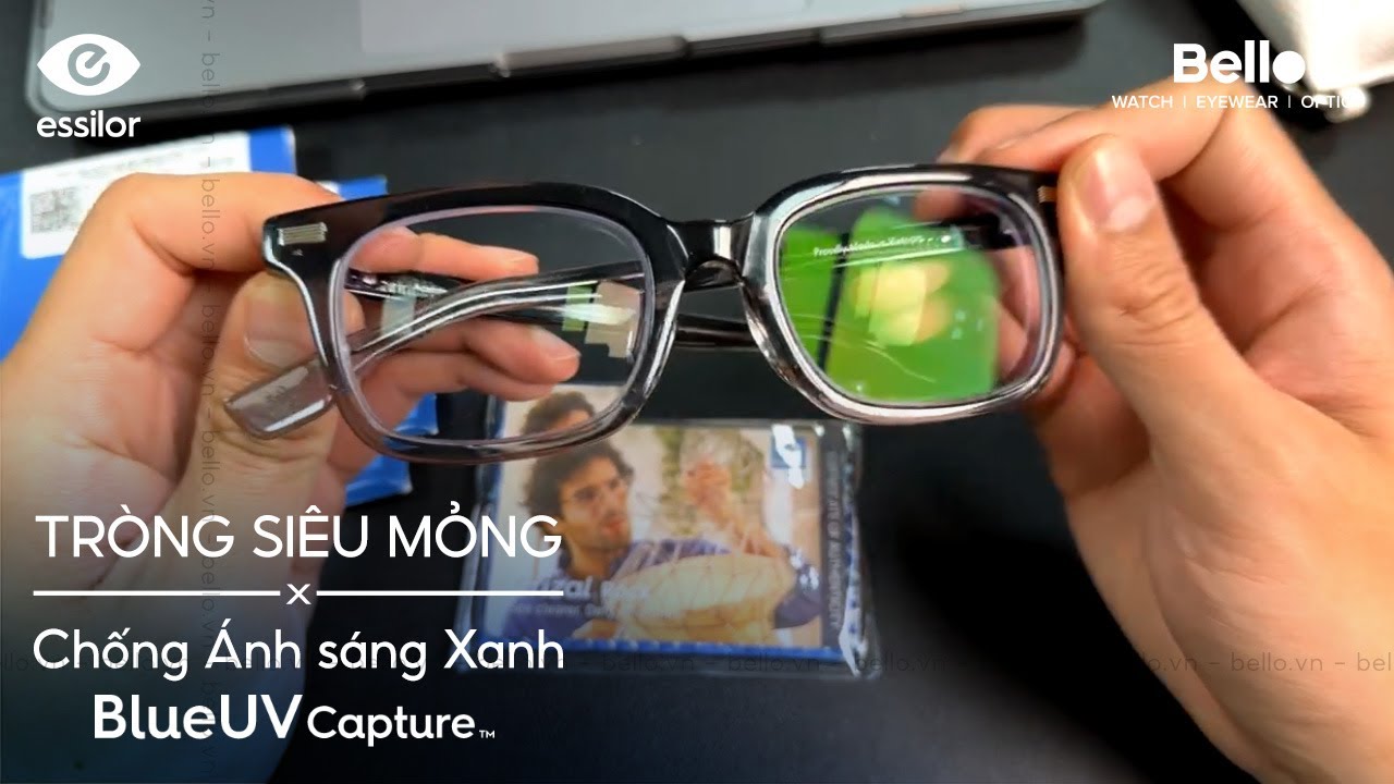 Tròng kính siêu mỏng Essilor chiết suất 1.67, phôi Blue UV Capture , váng phủ Crizal Rock tại ...