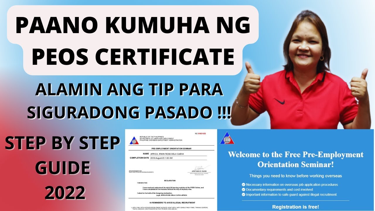PAANO KUMUHA NG POEA PEOS CERTIFICATE ONLINE 2022 STEP BY STEP GUIDE PAANO KUMUHA NG POEA PEOS CERTIFICATE ONLINE 2022 STEP BY STEP GUIDE