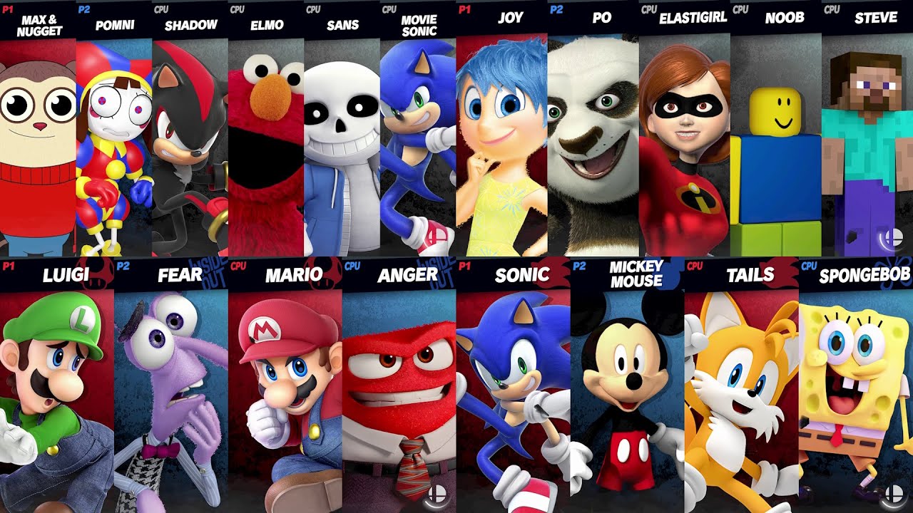 Sonic vs Mario vs Tails vs Spongebob | Sans vs Steve vs Noob in Super ...