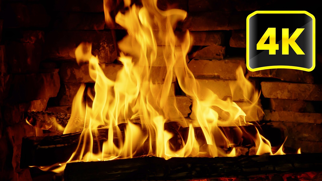 🔥Relaxing Fireplace 4K & Burning Wood with Fire Crackling Sounds🔥Warm ...