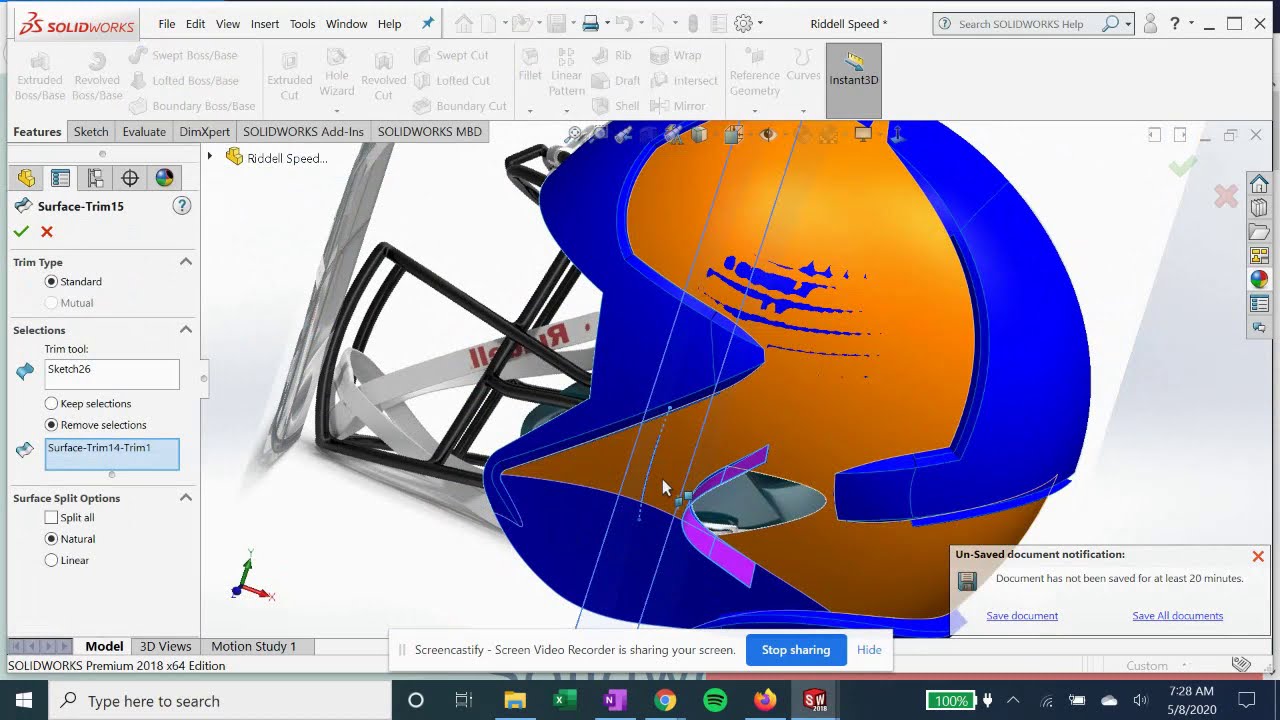 Riddell Football Helmet in Solidworks Part 2 - YouTube