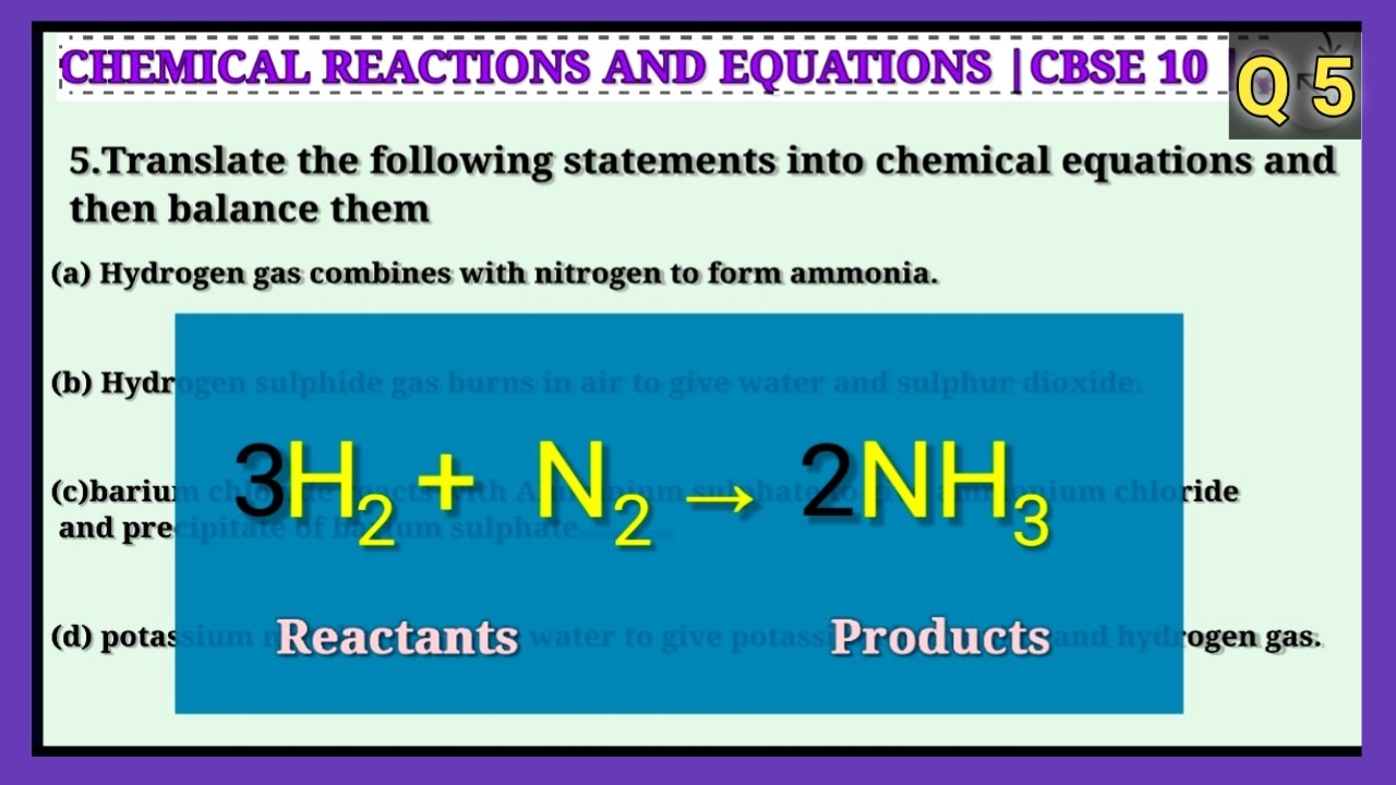 CHEMICAL REACTIONS AND EQUATIONS | CBSE10 SCIENCE | QUESTION 5 - YouTube