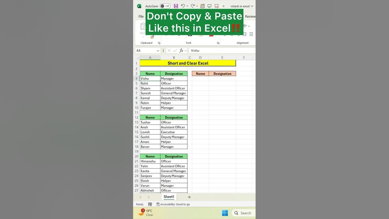 Don T Copy And Paste In Excel‼️instead Use Vstack Function Excel Exceltips Exceltricks Shorts