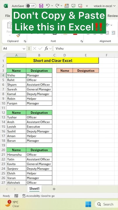 Dont Copy And Paste In Excel‼️instead Use Vstack Function Excel Exceltips Exceltricks Shorts 1934