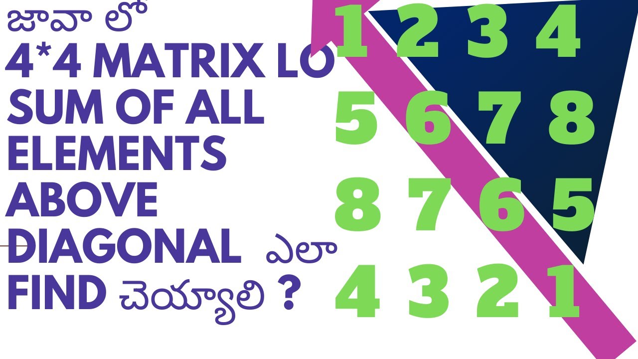 Find Sum Of All Elements Above Diagonal In Matrix Java In Telugu Find Sum Of All Elements Above Diagonal In Matrix Java In Telugu