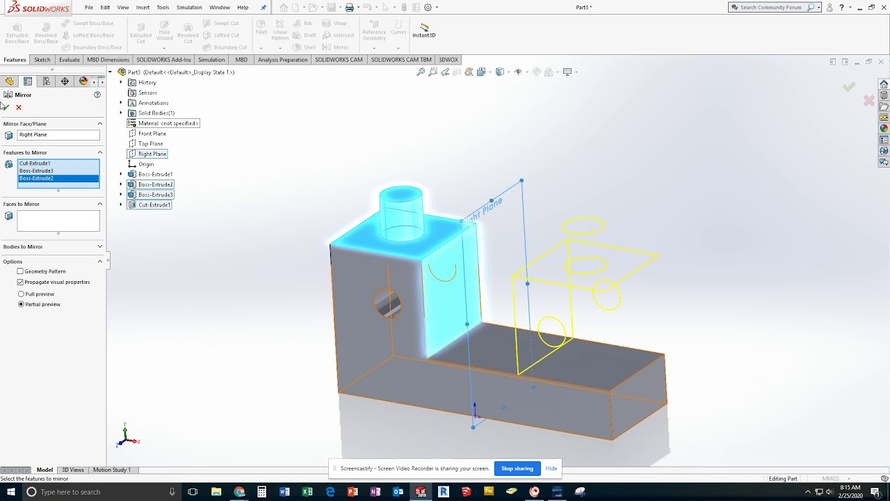SolidWorks-Advanced Extrudes, Fillet, and Chamfer - YouTube