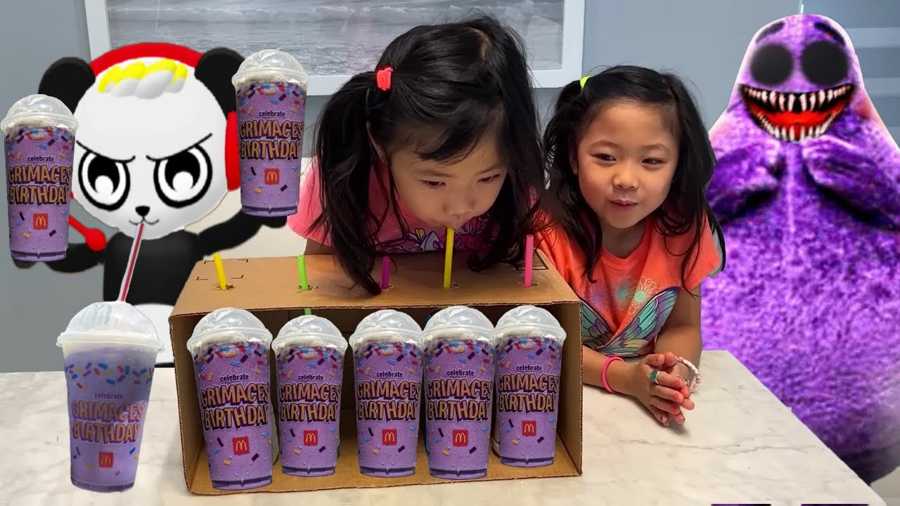 Ryan's World EK Sisters and Combo Crew Drink the Grimace Shake ...