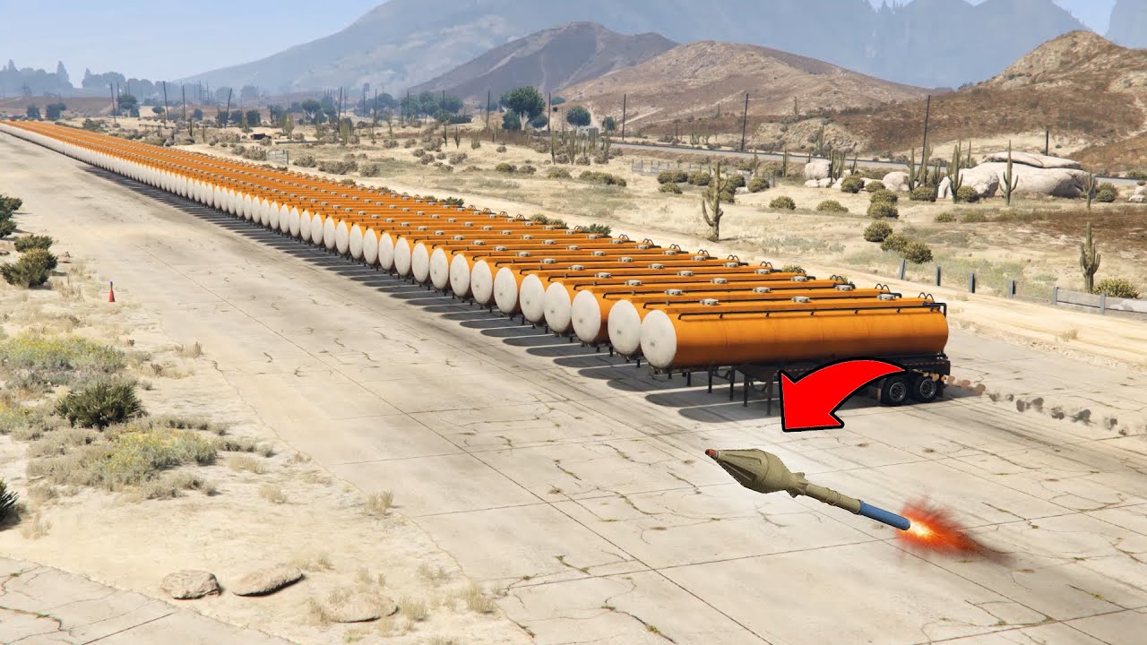 GTA 5 RPG Exploding 100 Gas TANKERS - YouTube