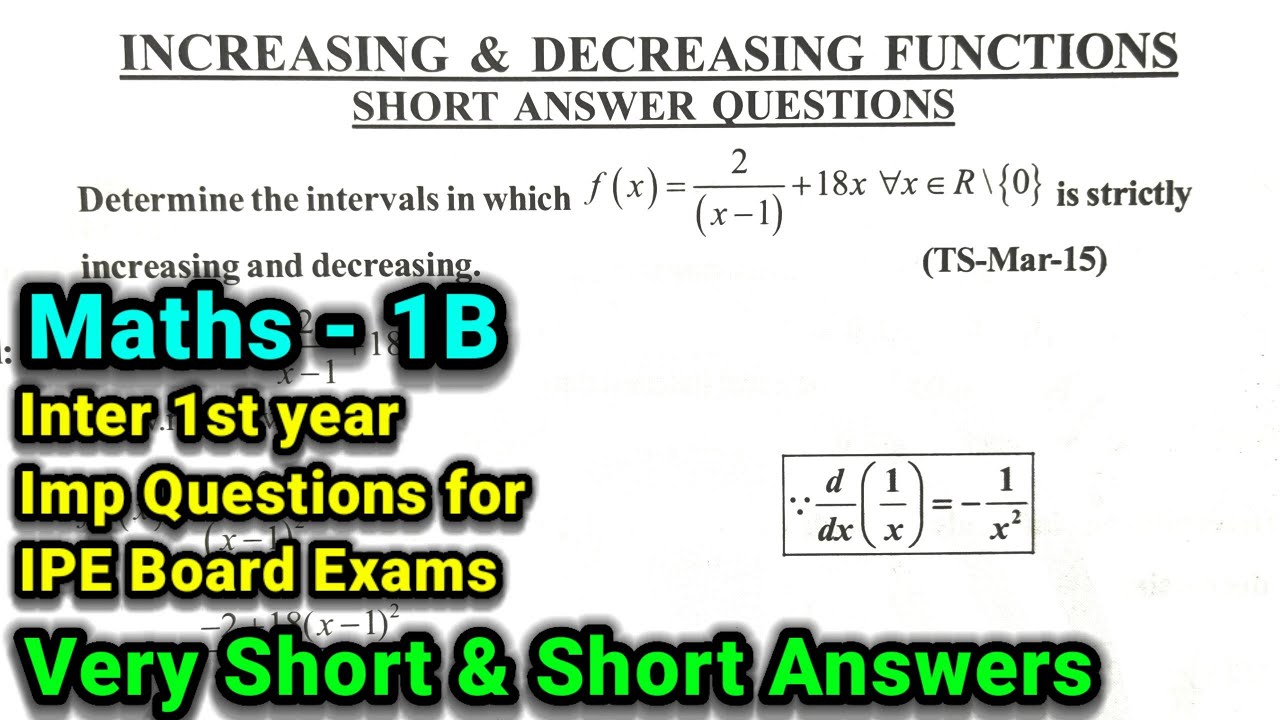 Inter 1st year | Maths-1B | 15.Increasing and Decreasing chapter ...