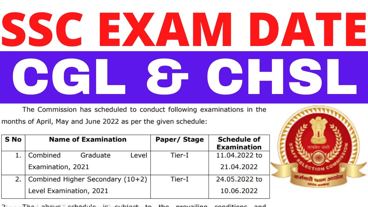 SSC Exam Notice|SSC CGL & CHSL Exam Date Released|Staff Selection ...