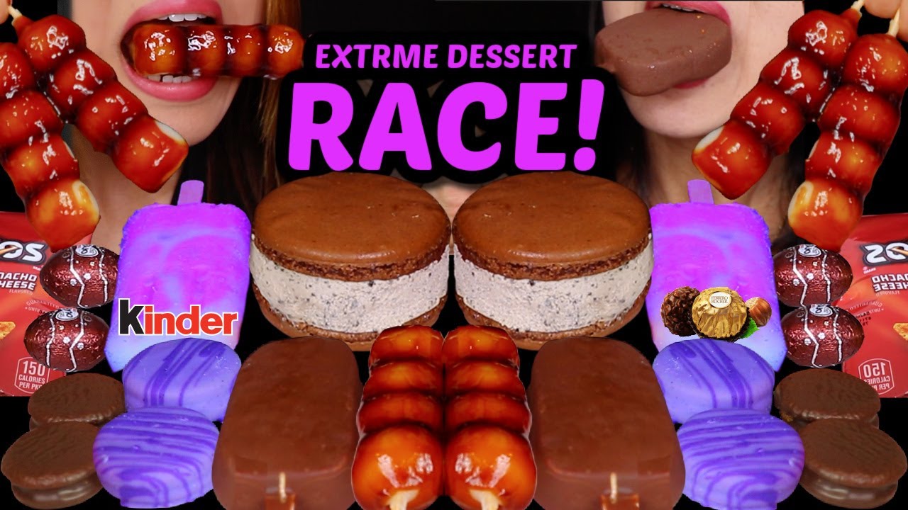 ASMR EXTREME LEFTOVER DESSERT RACE! BIG DANGO MOCHI, PURPLE COOKIES ...