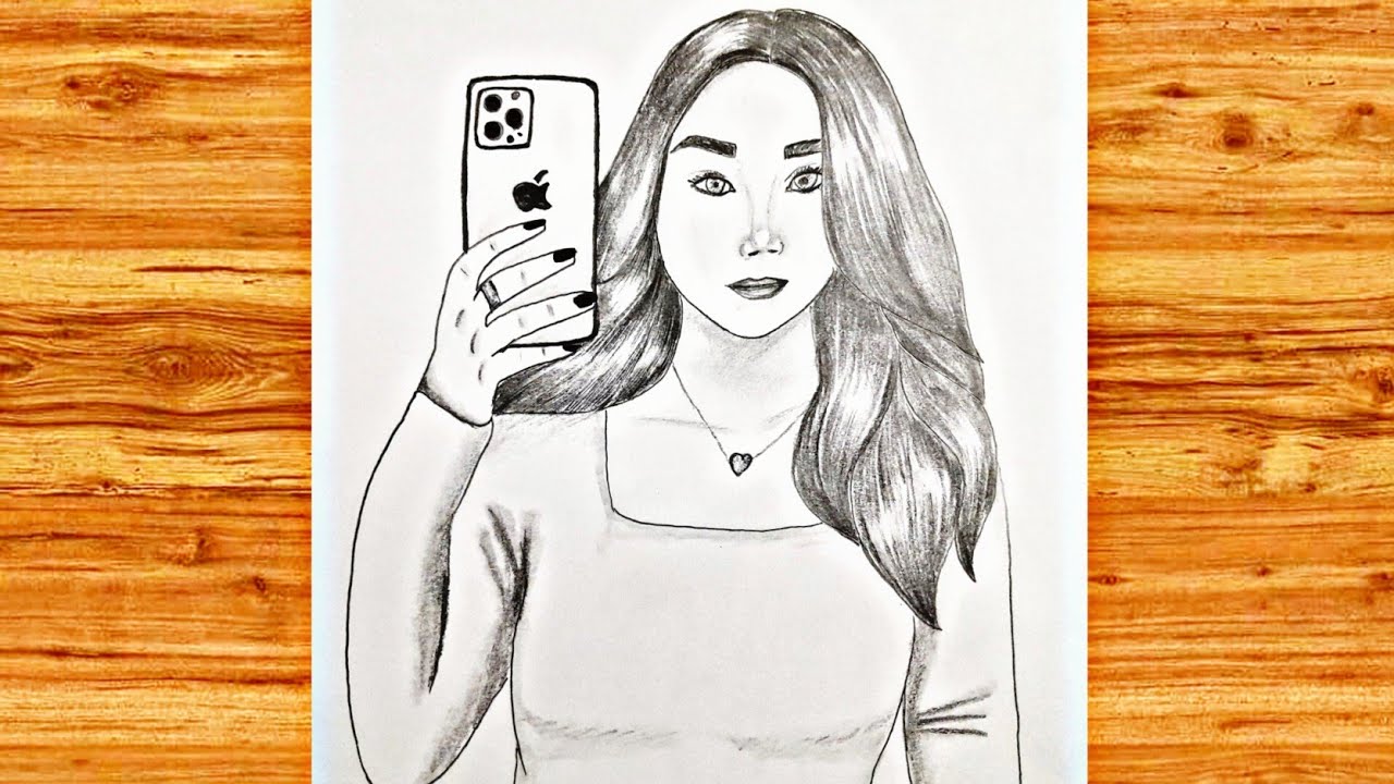 How to draw a girl taking a selfie step by step:Easy drawing tutorial ...