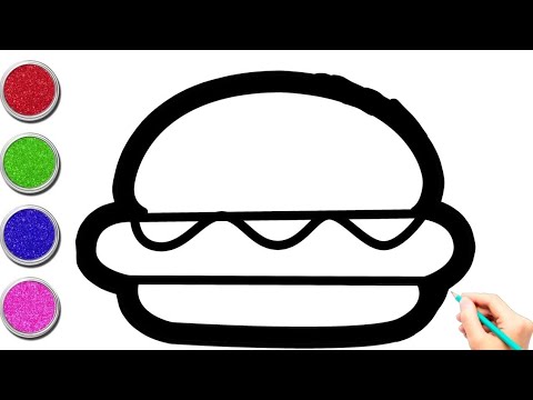 How to draw a Burger drawing and colouring for kids, DIY for kids, Easy ...