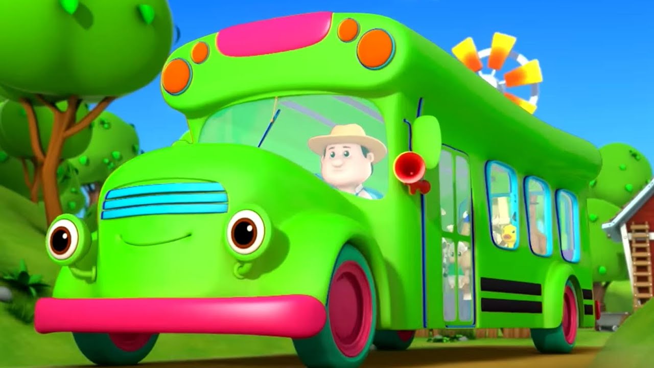 Wheels On The Bus, Green Bus Song and Nursery Rhyme for Children - YouTube