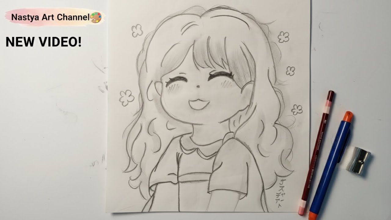 Cute Anime Girl Pencil Sketch Step-by-Step Drawing Tutorial - YouTube