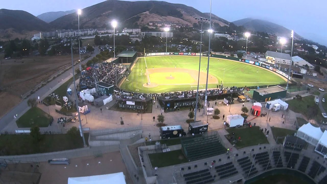 Night drone launch at Baggett Stadium in San Luis Obispo - YouTube