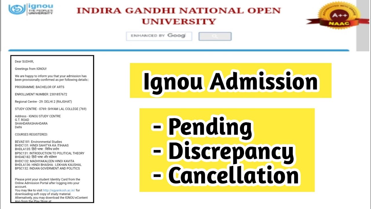 Ignou Admission Pending, Discrepancy, Cancellation | Mister Ignou #ignou #discrepancies #exam # ...