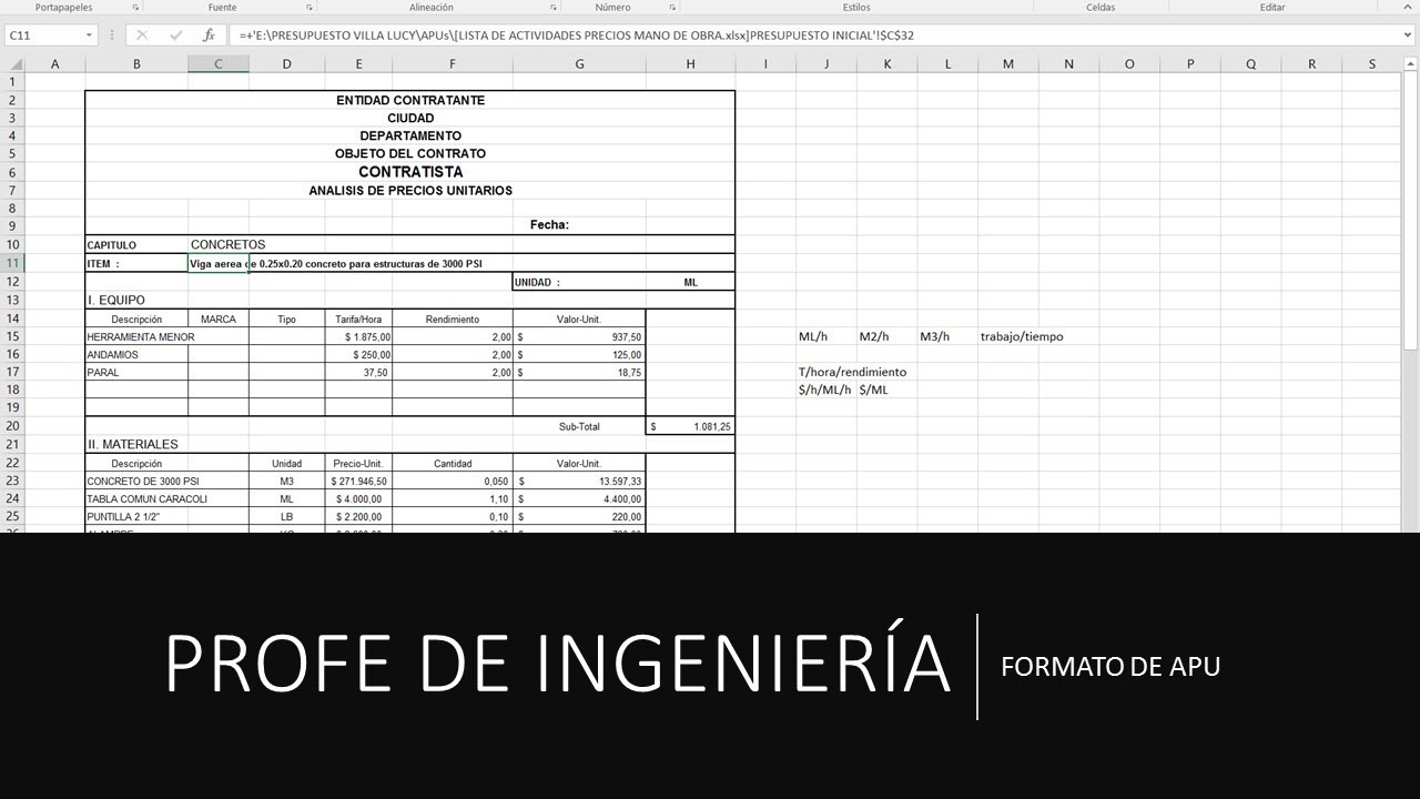 Formato de APU - YouTube