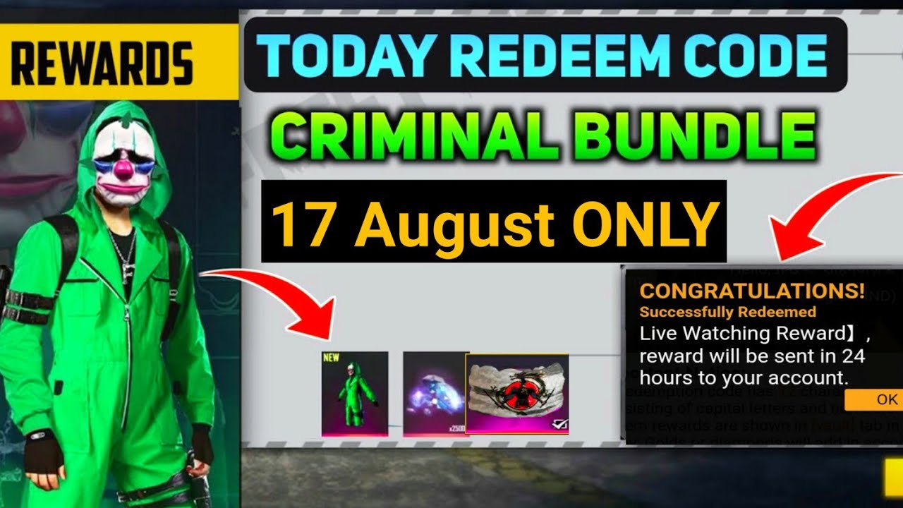 Free Fire Today Redeem Code 17 august| ff Reedem Codes | Green Criminal ...