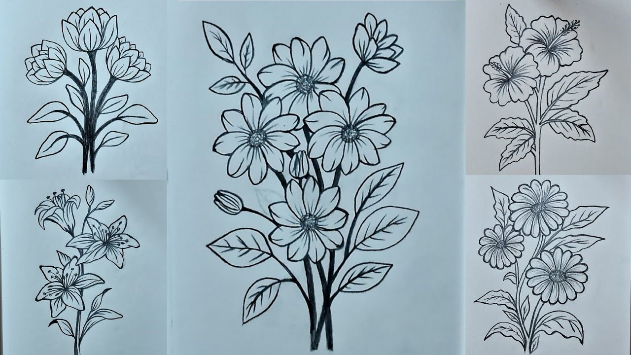 How To Draw different types of flowers easy step by step || Easy ...