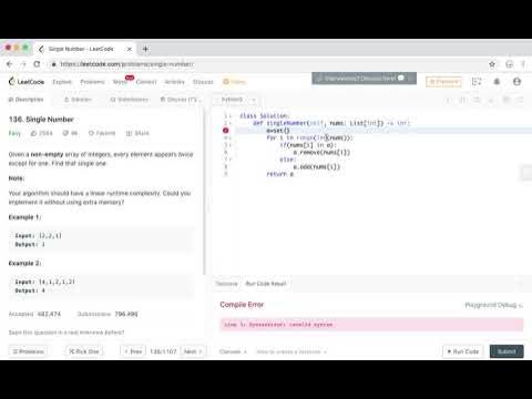 Leetcode - 136 Single Number - Python - YouTube