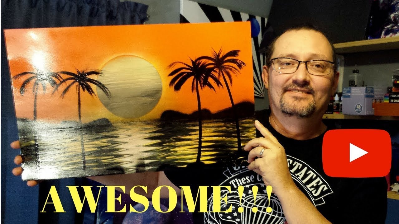 Spray Paint Tropical Beach Painting Video....AMAZING!!!! - YouTube
