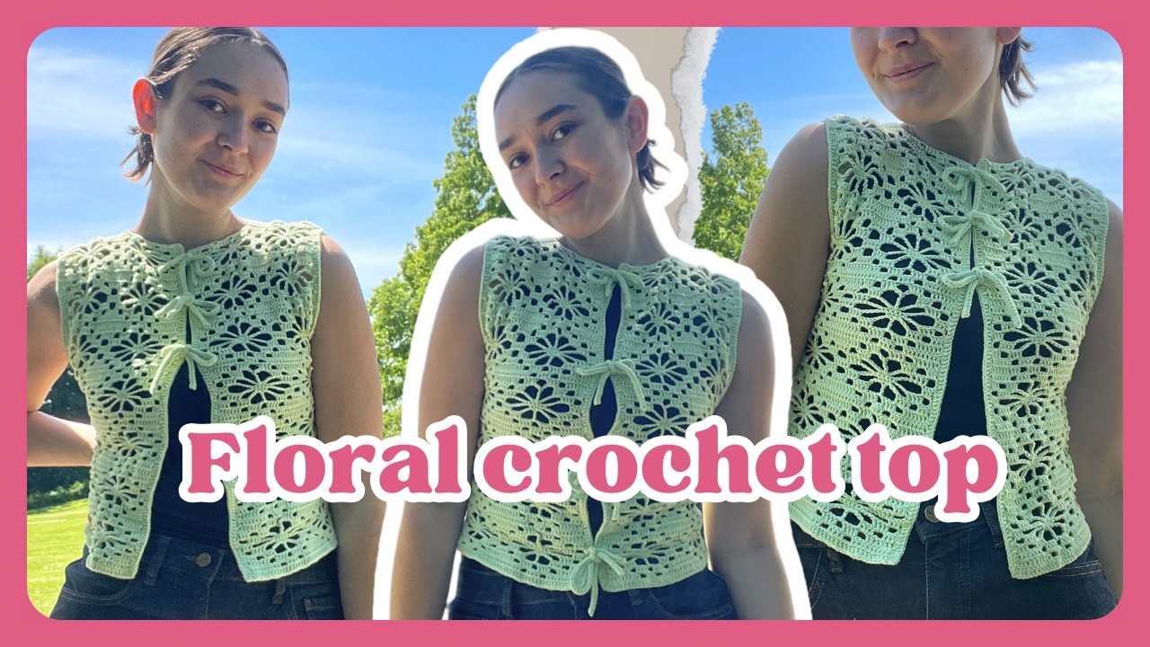 Easy crochet flower top with bows 🌸🎀 FREE easy pattern with step by ...