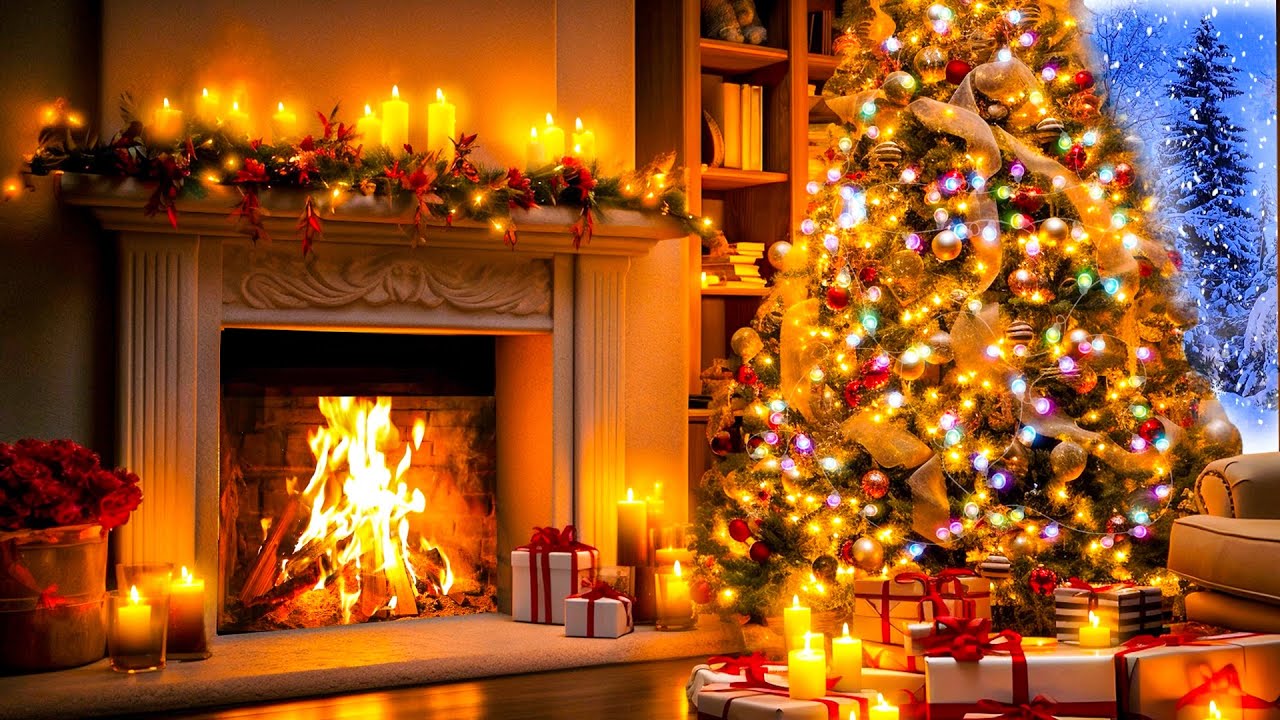 Holiday Ambience Fireplace 🔥 Relaxing Instrumental Christmas Music 🎄 ...