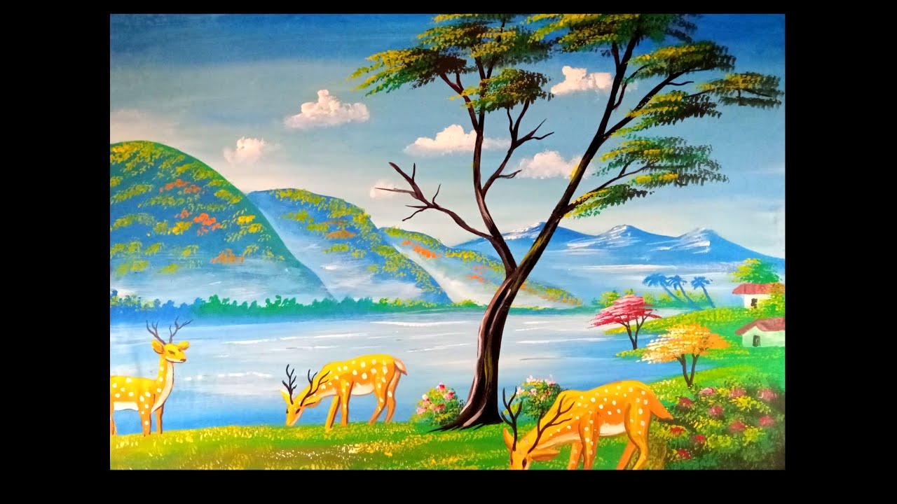 Beautiful Hiran painting/nature scenery painting - YouTube