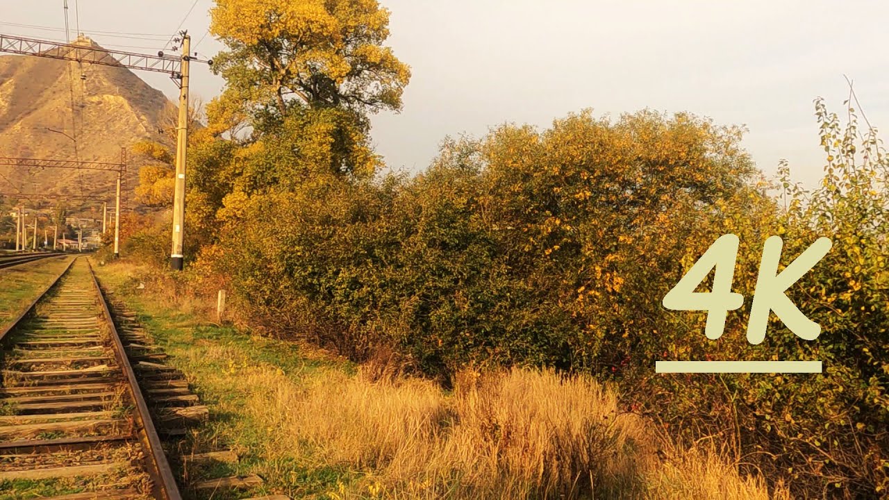 4K Walking On The Railway in Nature - Autumn Colors - Sound of The ...