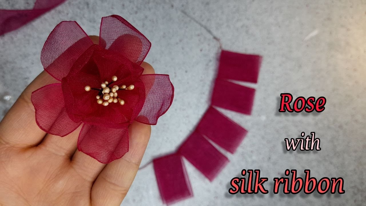 Rose with silk ribbon | how to make ribbon flower | Rose Flower - YouTube