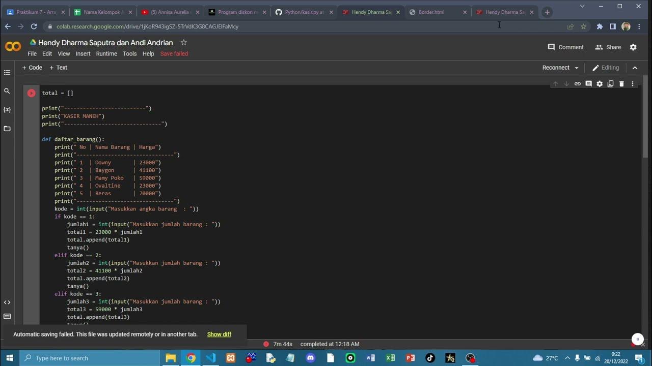 Program python penjualan barang dengan potongan harga/diskon - YouTube