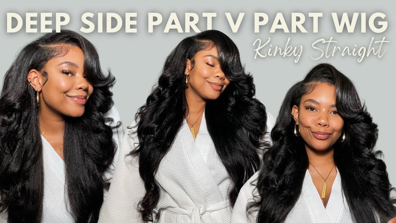 Deep Side Part On A Kinky Straight V Part Wig | Easy Beginner Friendly ...