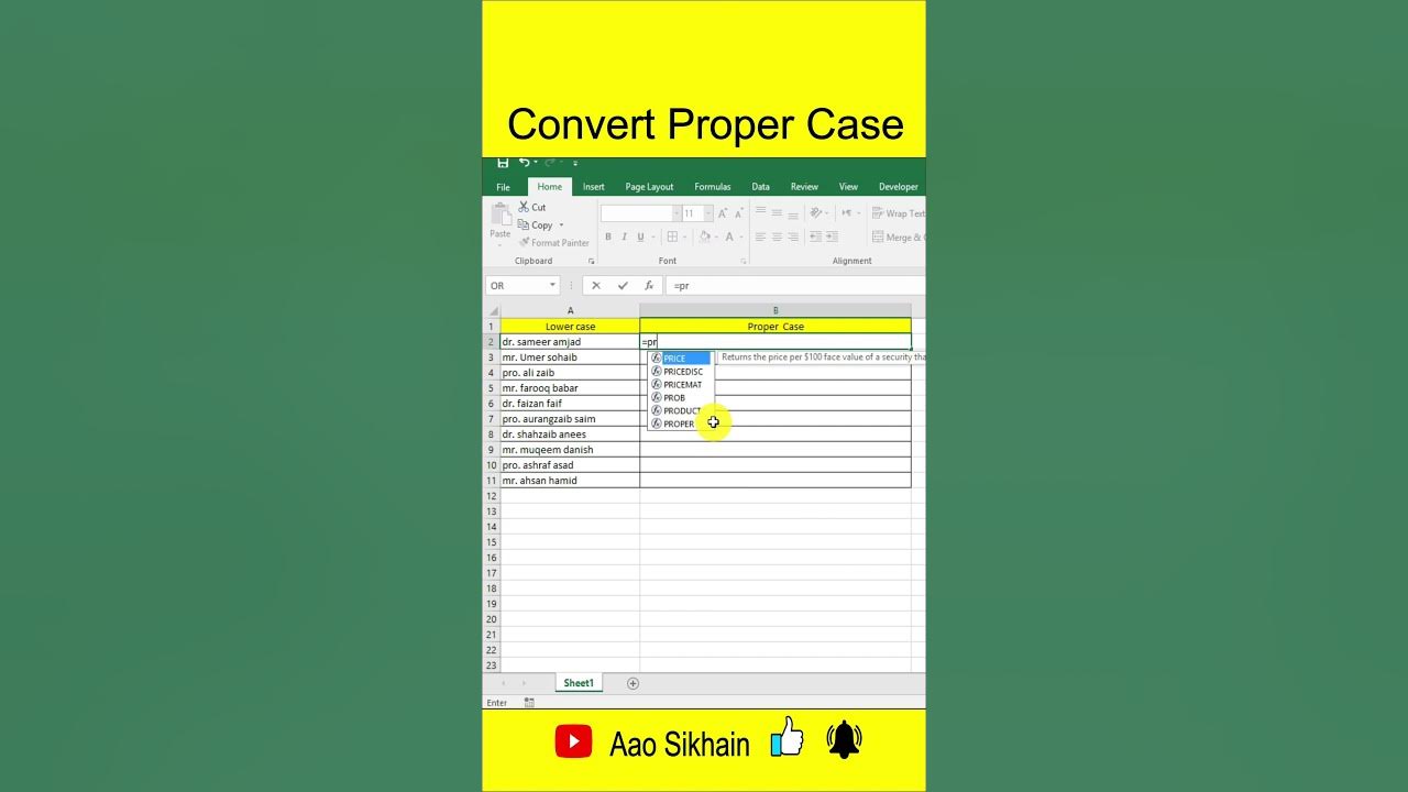 Convert Proper Case in excel - YouTube