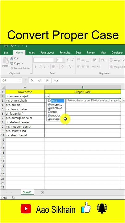 Convert Proper Case in excel - YouTube