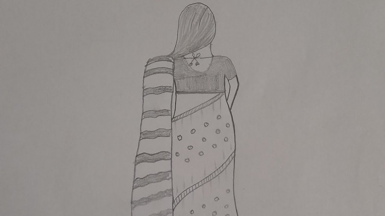 How to draw a girl with saree easy step by step।।How to draw a girl ...