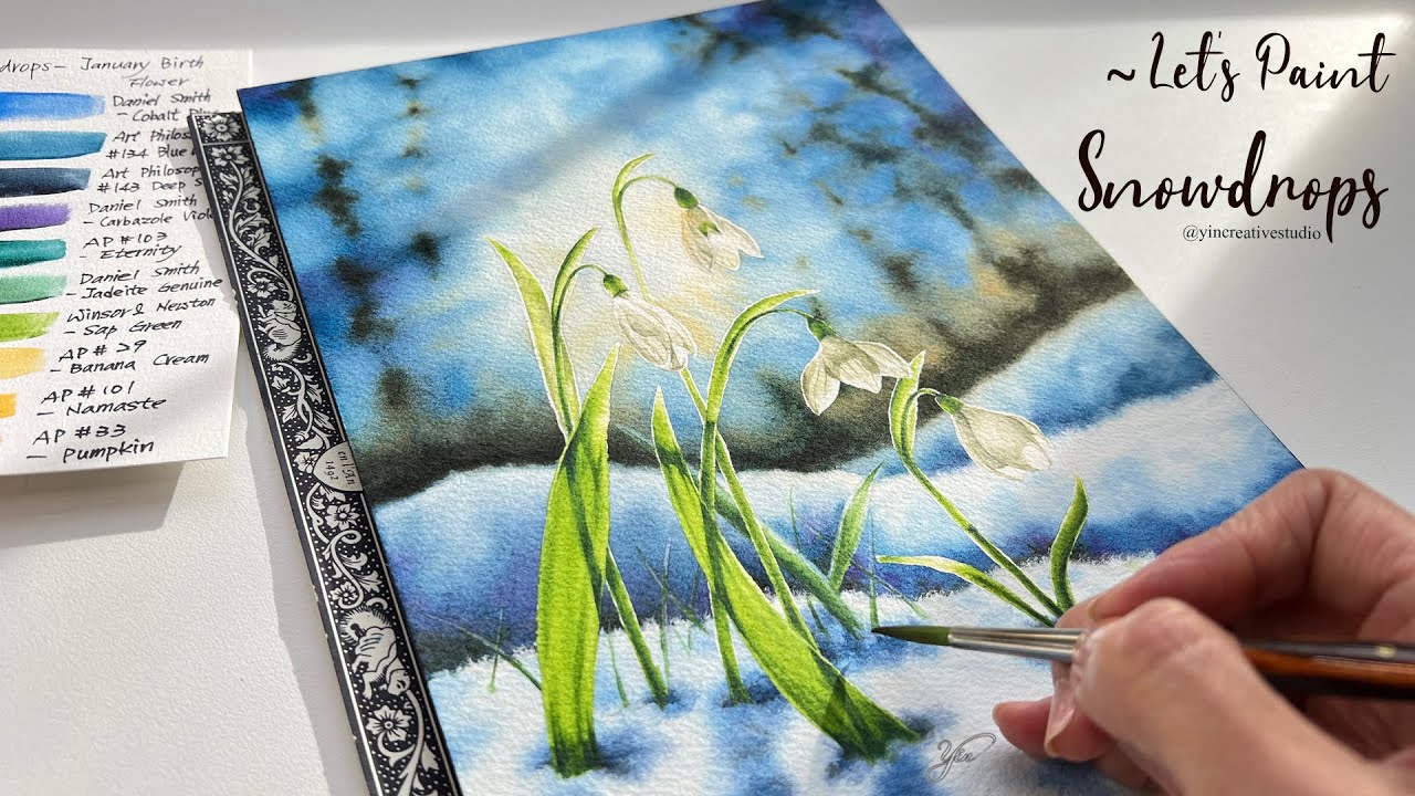 Watercolor Snowdrops Painting with Bokeh Background: Tips and Technique ...