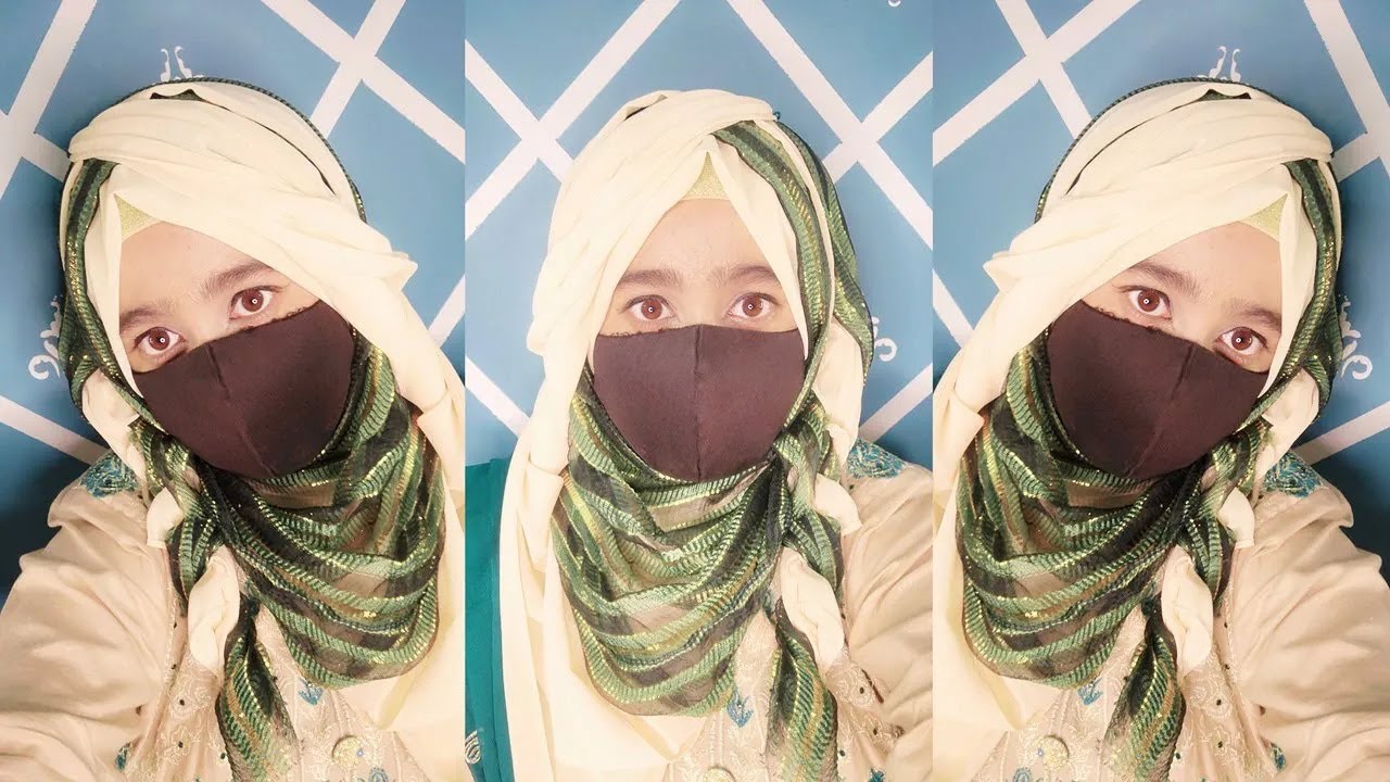 2024 New Pakistani Hijab Style For Party With Mask By Wajeeha Fatima ...