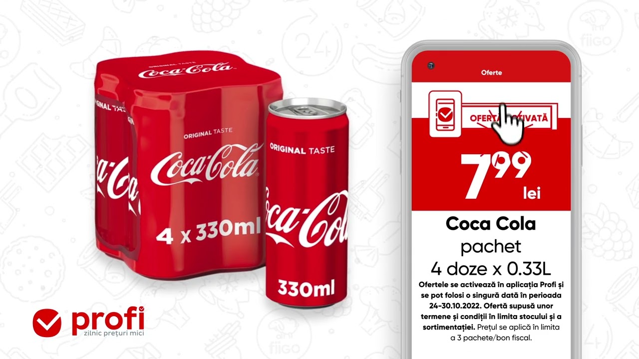 Activează oferta în Aplicația Profi! Acum ai Coca-Cola pachet de 4 doze ...