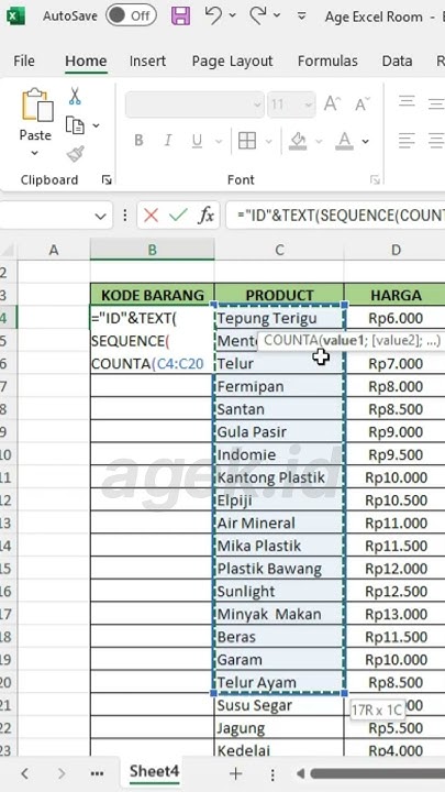 MEMBUAT KODE BARANG otomatis di Excel Langkah demi langkah #exceltutorial #belajarexcel - YouTube