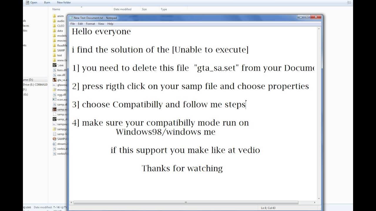 GTA Sa Samp UnAble To Execute fix - YouTube