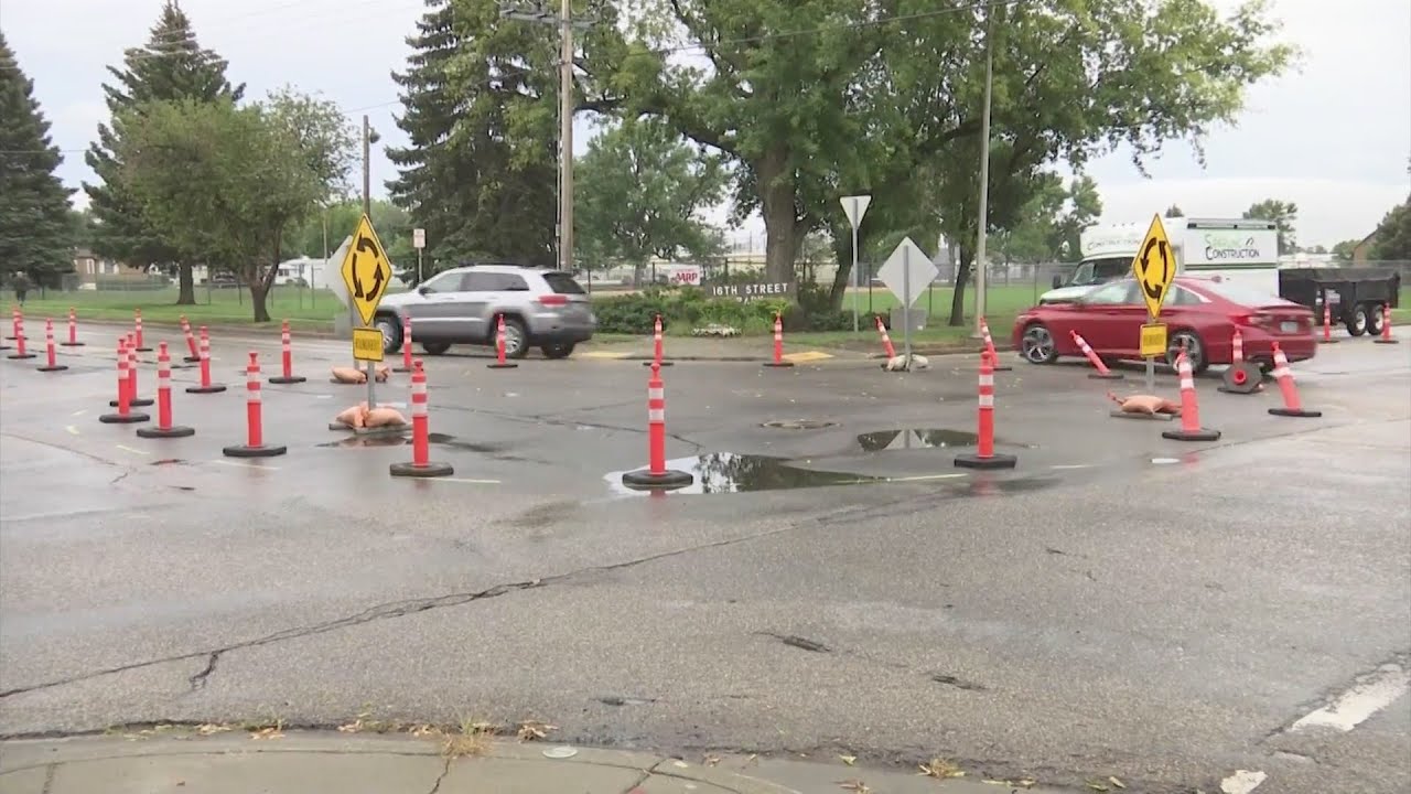 Temporary roundabout installed in downtown Bismarck - YouTube