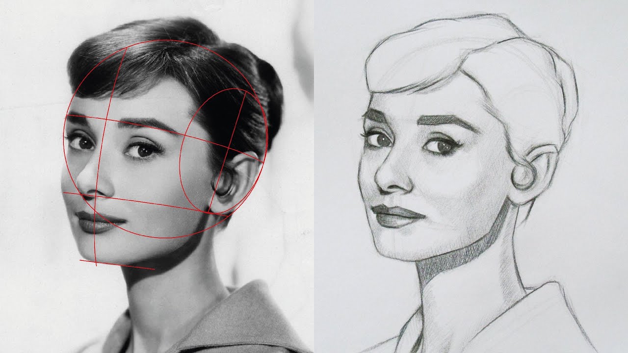 Loomis method portrait drawing | Audrey Hepburn - YouTube