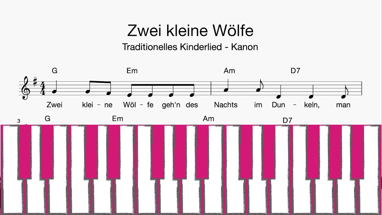 Klavier: Zwei kleine Wölfe (Klaviatur, Melodie, Akkorde, Text) - YouTube