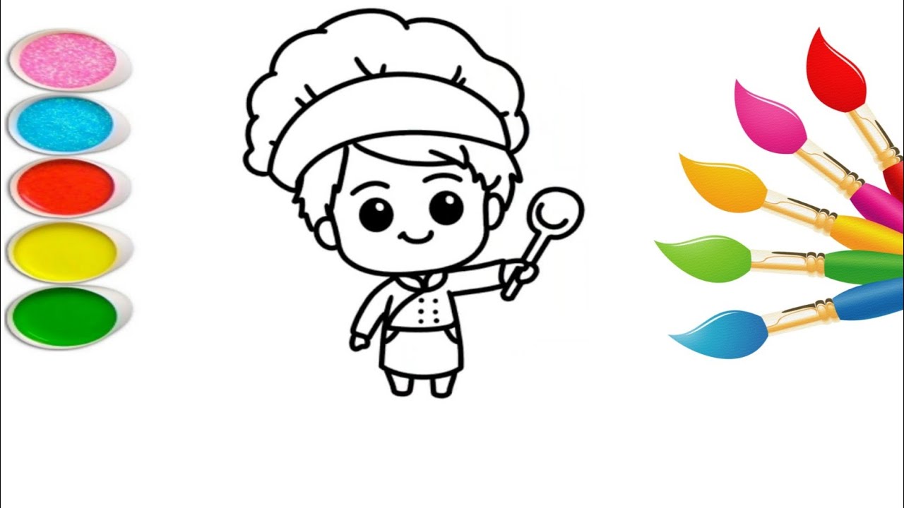 Menggambar dan mewarnai koki, untuk anak-anak belajar. - YouTube