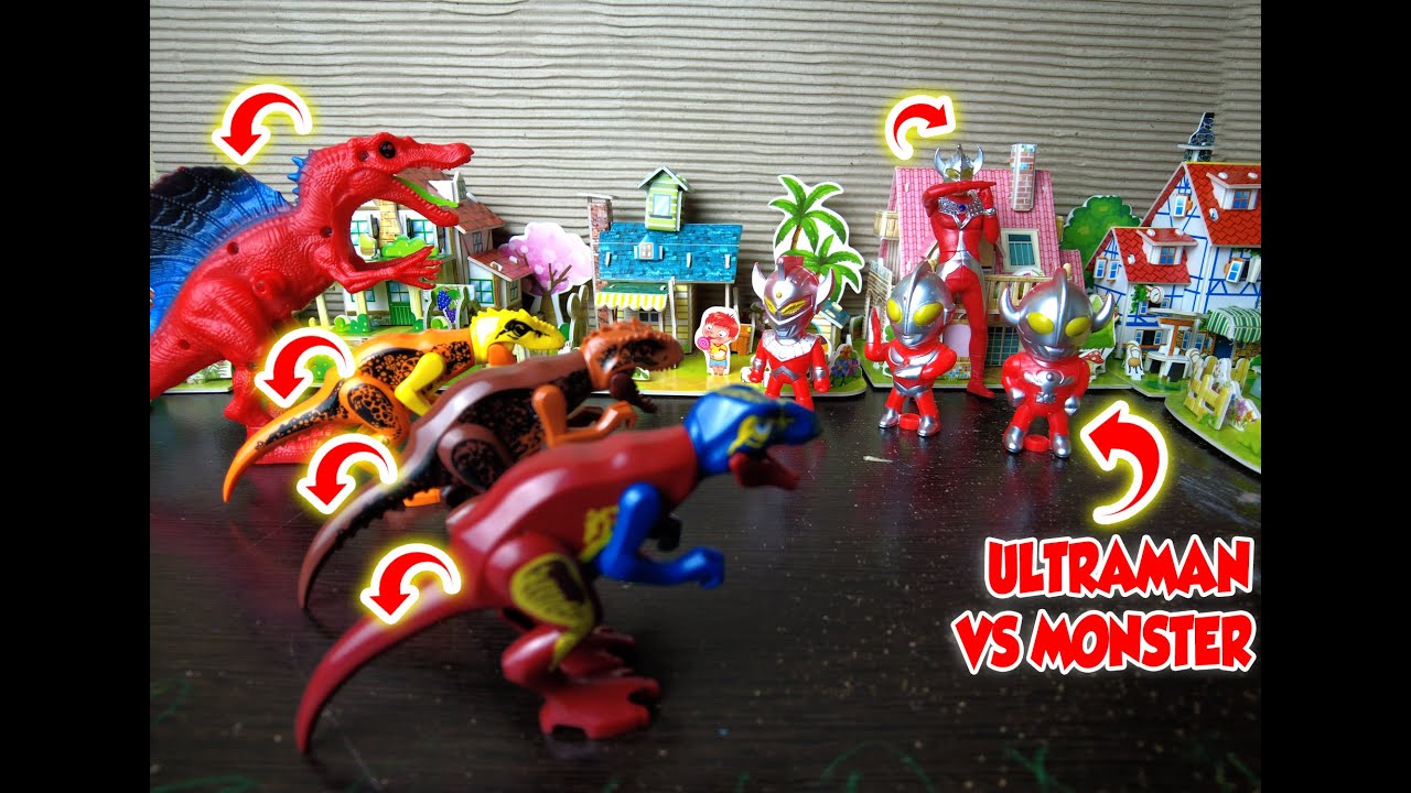 ULTRAMAN TIGA ULTRAMAN DYNA, ZERO BATTLE WITH MONSTER DINOSAURS ...
