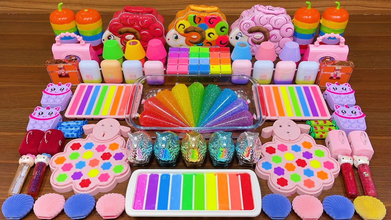 RAINBOW SHEEP!!! Mixing random into CLEAR slime!!!Satisfying Cun Slime ...